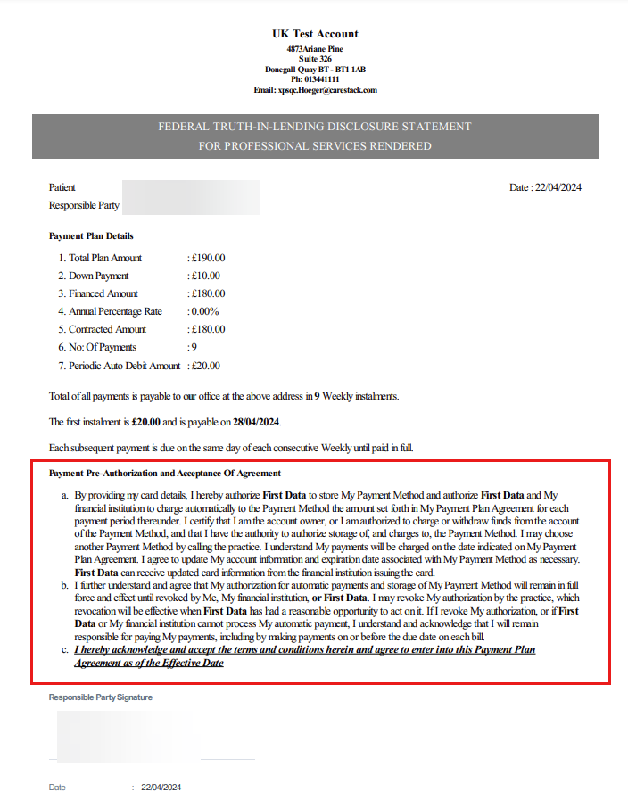 Set up Payment Plan Agreement – CareStack